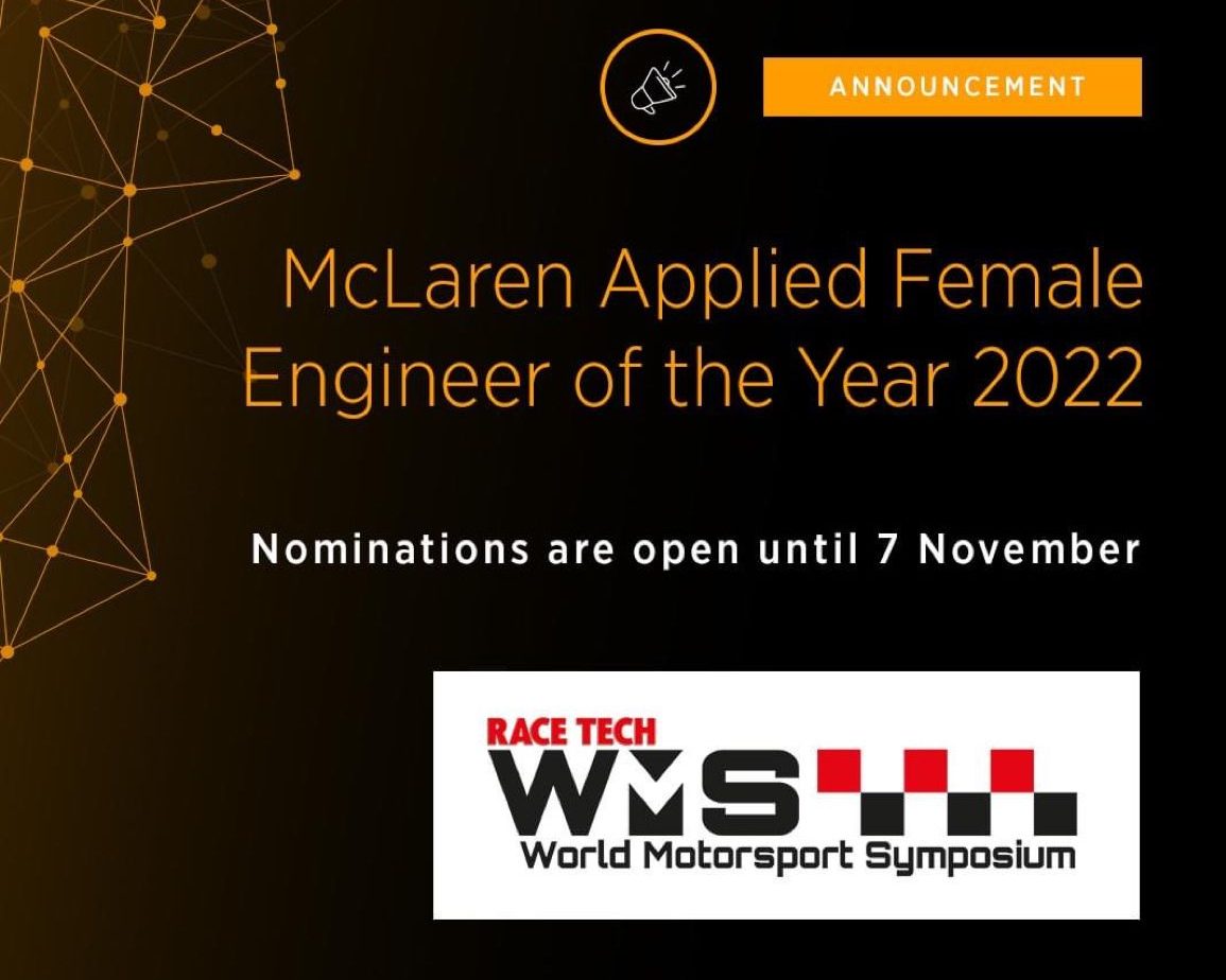 Nominations open for McLaren Applied Female Engineer Award | Race Tech ...